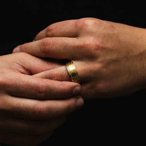 Mens Ring Gold Band Ring For Men Greek Key Patterned Ring Men