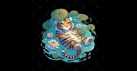 Kawaii Anime Tiger Bath With Water Lily Tiger Art Posters And Art