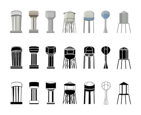 Wasserturm Vektorillustration Clip Art Set Wasserturm Isolierter Weißer
