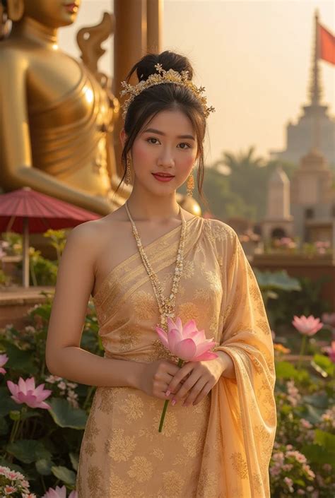 A Stunning Portrait Of A Lao Woman From Vientiane Standing Gracefully