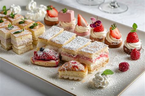 Assorted Mini Desserts With Strawberries And Powdered Sugar Capturing
