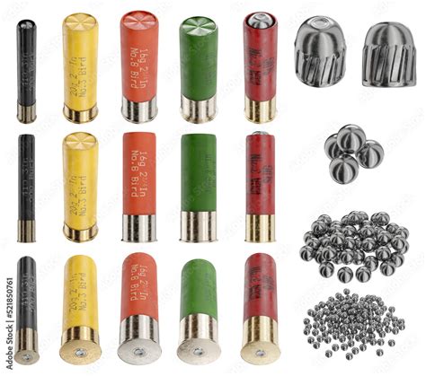 3d Render Illustration Of A Various Shotgun Ammunition Isolated On White Background Stock