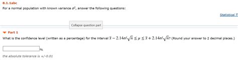 Solved 8 1 1abc For A Normal Population With Known Variance