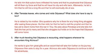 The Odyssey By Homer Book 11 Comprehension Questions And Charts