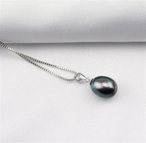 Black Pearl Pendant Necklacedrop Pearl Necklacebridal Etsy