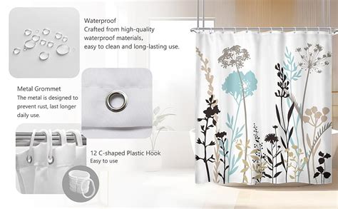 Omifly Blue Floral Shower Curtain 60wx72h Inch Taupe Brown