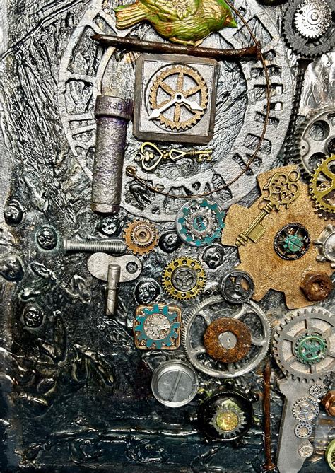 Steampunk Mixed Media Assemblage Art Gears Clocks Keys 12 X 12