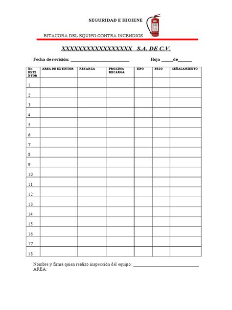 Bitácora De Inspección De Extintores Pdf Tecnología