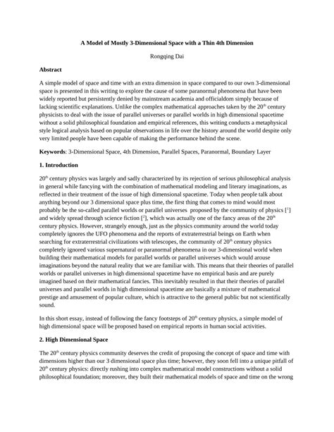 Pdf A Model Of Mostly 3 Dimensional Space With A Thin 4th Dimension