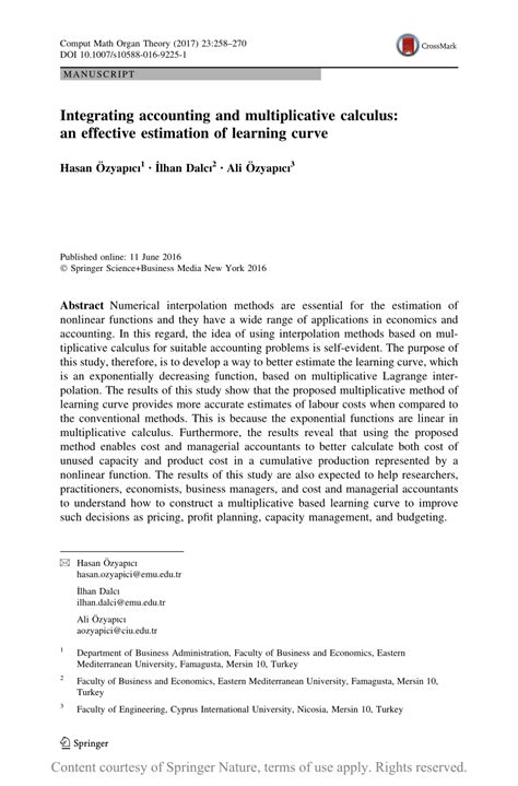 Integrating Accounting And Multiplicative Calculus An Effective Estimation Of Learning Curve
