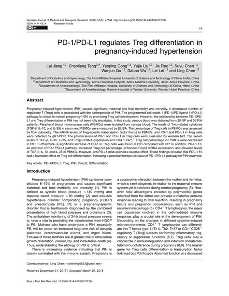 Pdf Pd 1 Pd L1 Regulates Treg Differentiation In Pregnancy Induced
