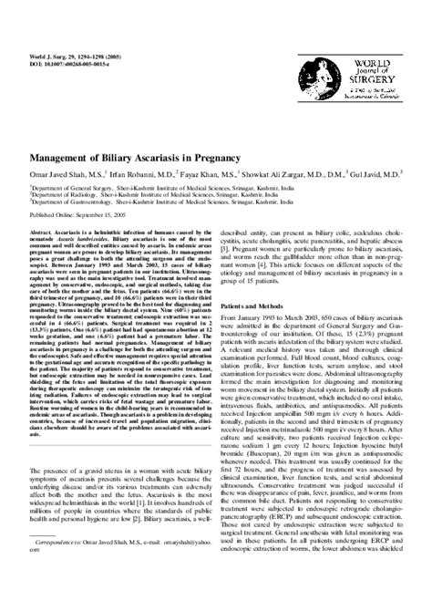 Pdf Management Of Biliary Ascariasis In Pregnancy