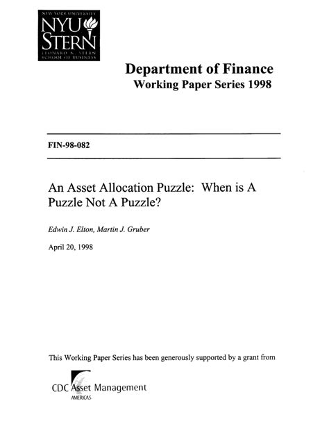 Pdf An Asset Allocation Puzzle When Is A Puzzle Not A Puzzle