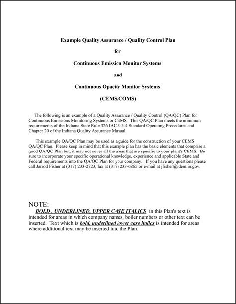 Qa Qc Plan Example Template 1 Resume Examples Xe8jj2rl8o