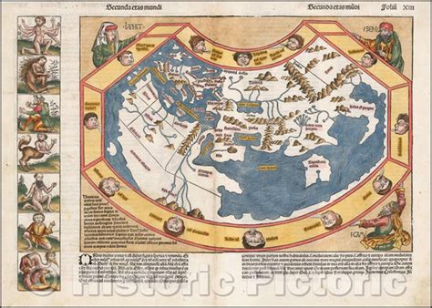 Historic Map Secunda Etas Mundi World Map Before Discovery Of Ameri