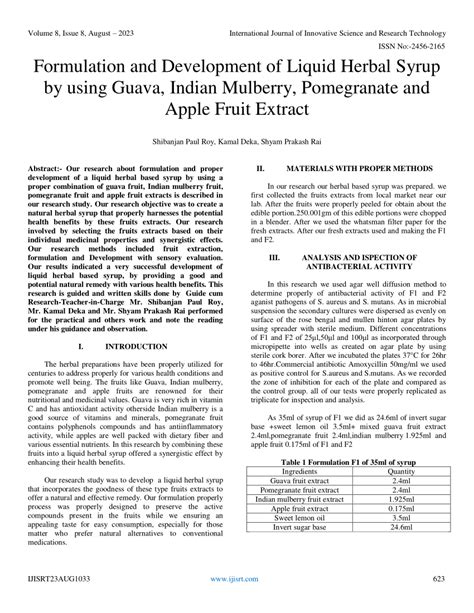 Pdf Formulation And Development Of Liquid Herbal Syrup By Using Guava Indian Mulberry