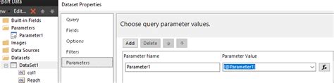 dynamic parameters in pbi report builder using a p microsoft