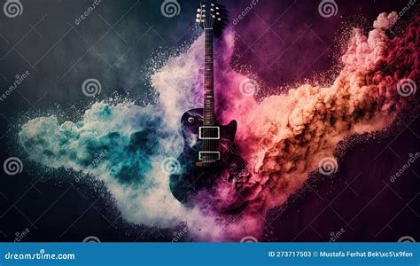Electric Guitar Photo Made Of Colorful Dust Clouds Stock Illustration