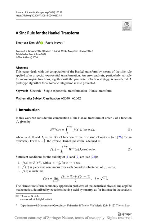 Pdf A Sinc Rule For The Hankel Transform