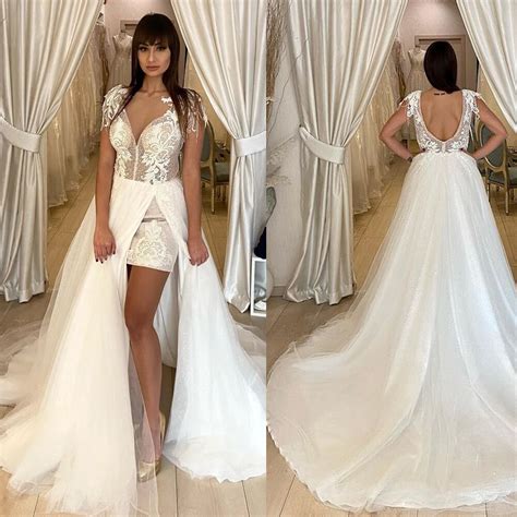 Short Wedding Dresses With Detachable Trains