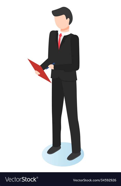 Man Stand With Notepad Manager Work On Analysis Vector Image