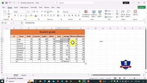 Student Grade Excel Youtube
