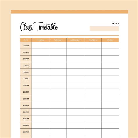 Printable Class Timetable Instant Download Pdf A4 And Us Letter