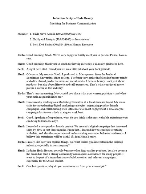 Interview Script Shofiyatul Fitriyah J0a024100 Pdf Human
