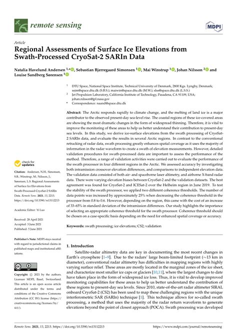 Pdf Regional Assessments Of Surface Ice Elevations From Swath