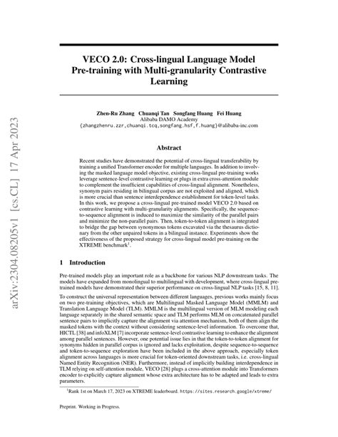 Pdf Veco 20 Cross Lingual Language Model Pre Training With Multi