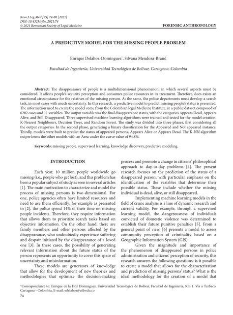 Pdf A Predictive Model For The Missing People Problem