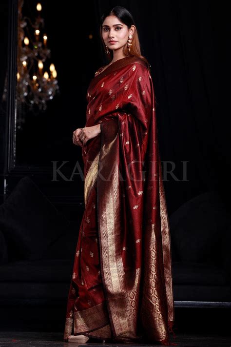 Buy Mahogany Maroon Banarasi Saree Online Karagiri Diwali Season Sale