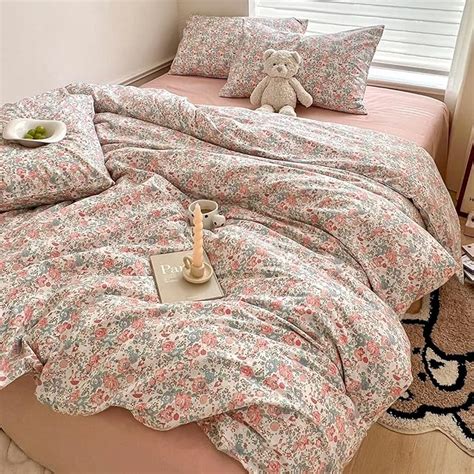 Duvet Cover Queen Pink Floral Bedding Set Shabby Chic