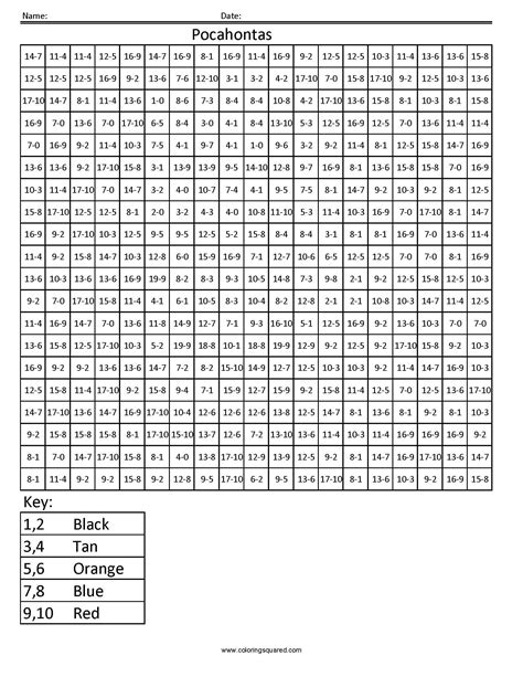 Subtraction Coloring Squared Sketch Coloring Page Math Coloring