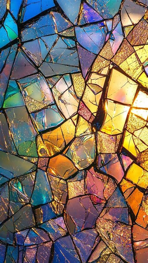 Abstract Stained Glass With Colorful Fragments And Black Outlines Glowing In Sunlight Stock