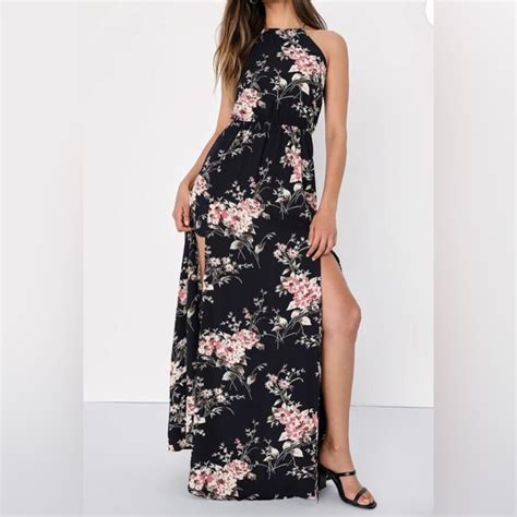 Lulus Dresses Lulus Feel The Music Midnight Blue Floral Print Maxi