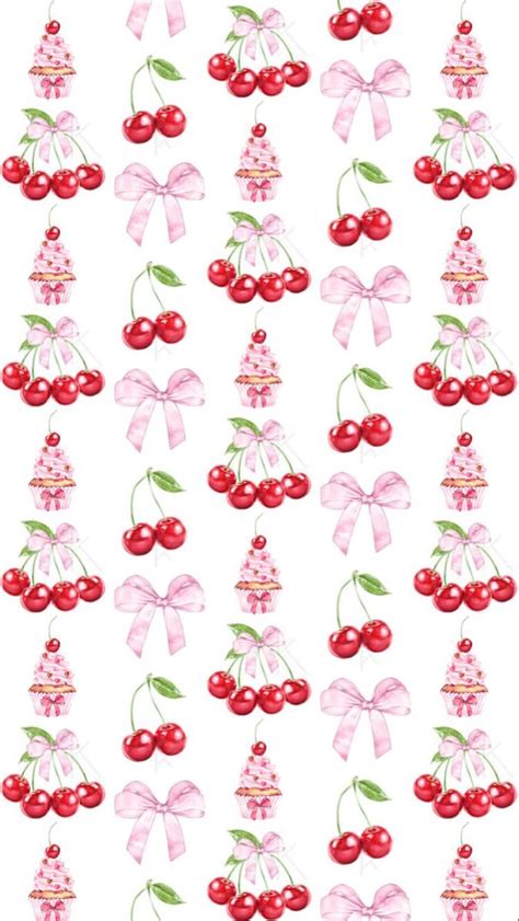 Cute Cherry Bow Print Iphone Wallpaper