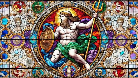 Vibrant Stained Glass Artwork Of Greek Goddess Artemis In Shooting Pose