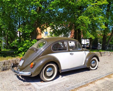 Veteran Classic Old Car Volkswagen Beetle Two Colors Parked Editorial