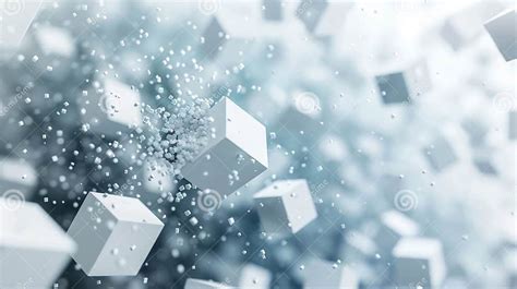Cubes Fly Around In A Blue And White Background Aig535 Stock