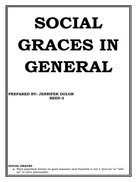 Social Graces In General Pdf Food And Drink Cuisine