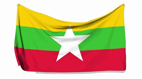 Myanmar Flag Waving And Pinned On Wall 3d Rendering Chroma Key Luma