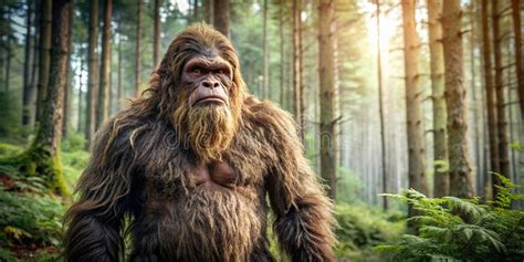 Bigfoot In The Forest Mysterious Sasquatch Ai Generative Stock