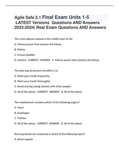 Agile Safe Final Exam Units LATEST Versions Questions AND Answers Real Exam Questions