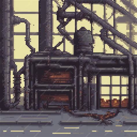 Pixel Art Factory Scene With Interconnected Pipes Premium Ai