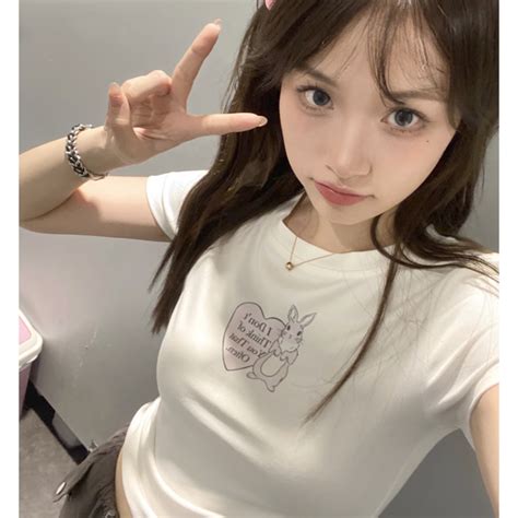 63831 Cute Rabbit Print Short Sleeved T Shirt Womens Top Shopee Malaysia