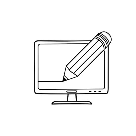 Premium Vector A Monitor Screen Illustration With Pencil Writing Doodle