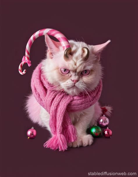 Pink Grumpy Kitty With Goat Horns Stable Diffusion Online