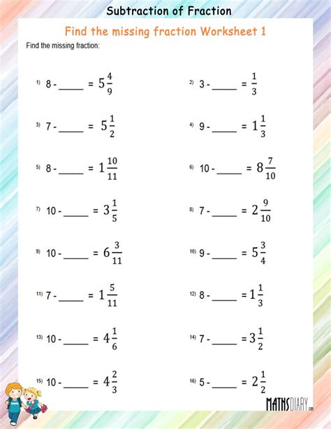 Find The Missing Fraction Worksheets Math Worksheets