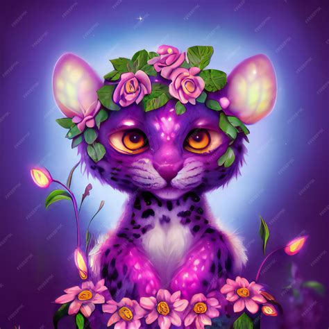 Premium Photo Cute Leopard Sitting On A Purple Flowers Illustration